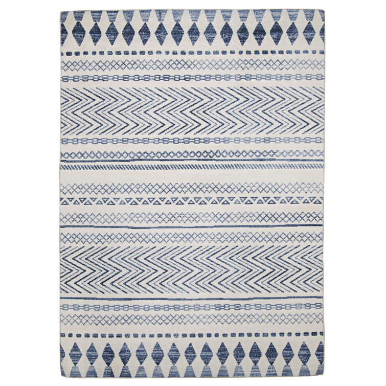 Union Rustic Kivett Ivory/Blue Indoor/Outdoor Washable Area Rug ...