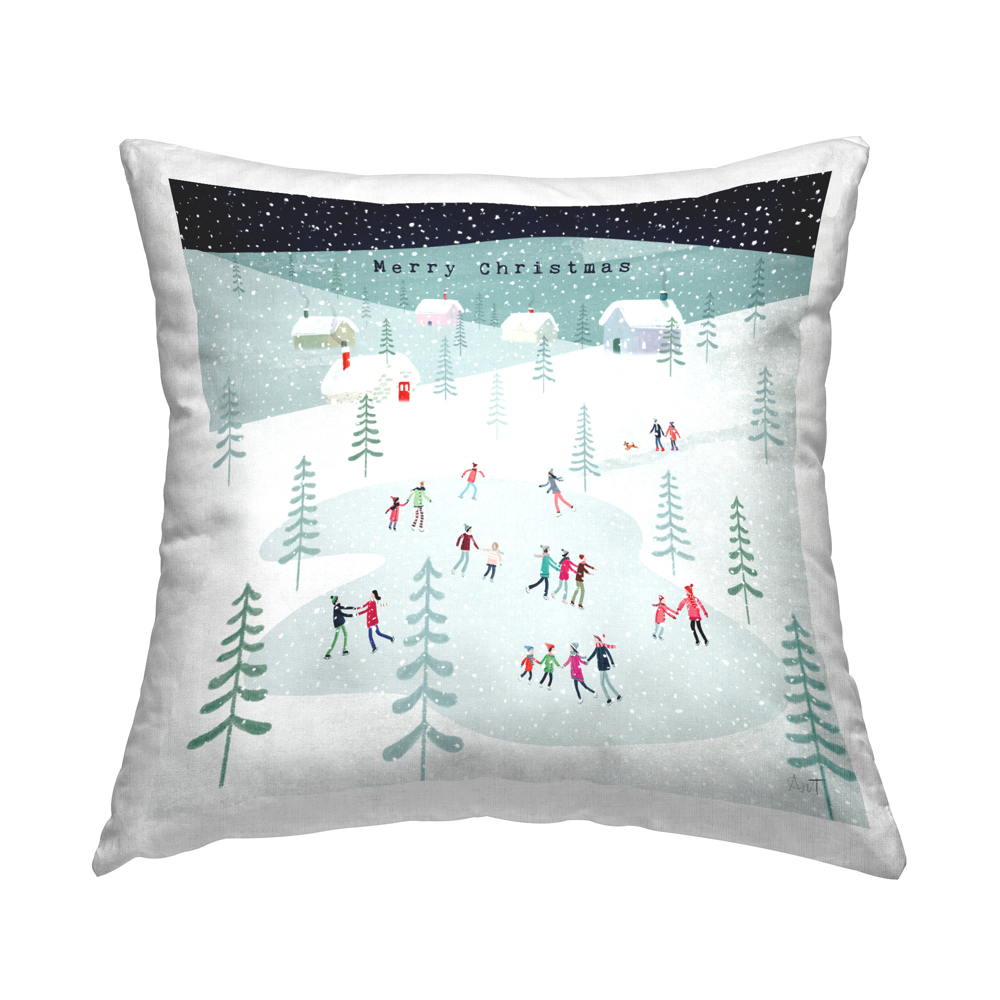 Stupell Industries Merry Christmas Ice Skating Fun Printed Throw Pillow ...