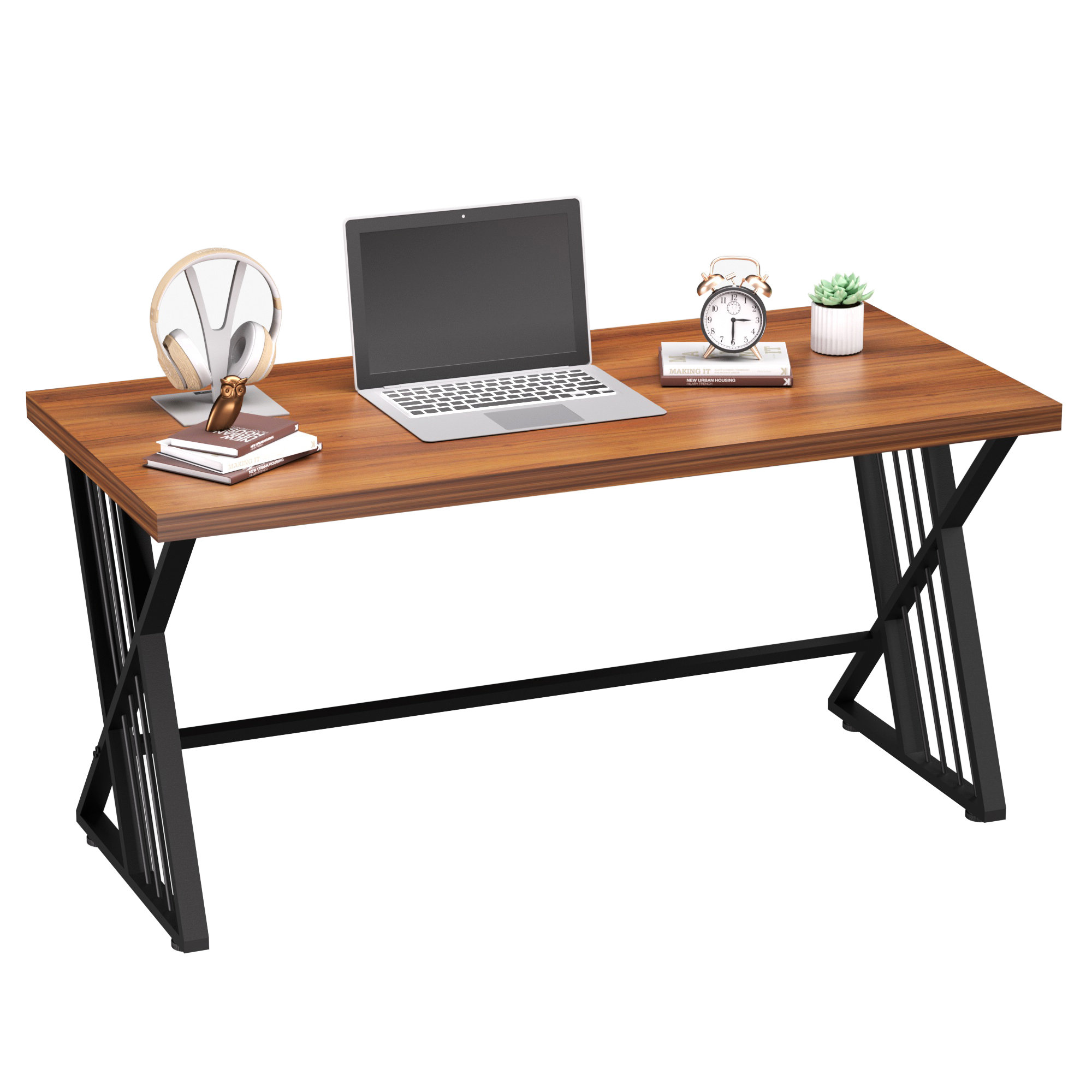 Ebern Designs Industrial Home Office Desk, Metal and Wood Computer Desk ...