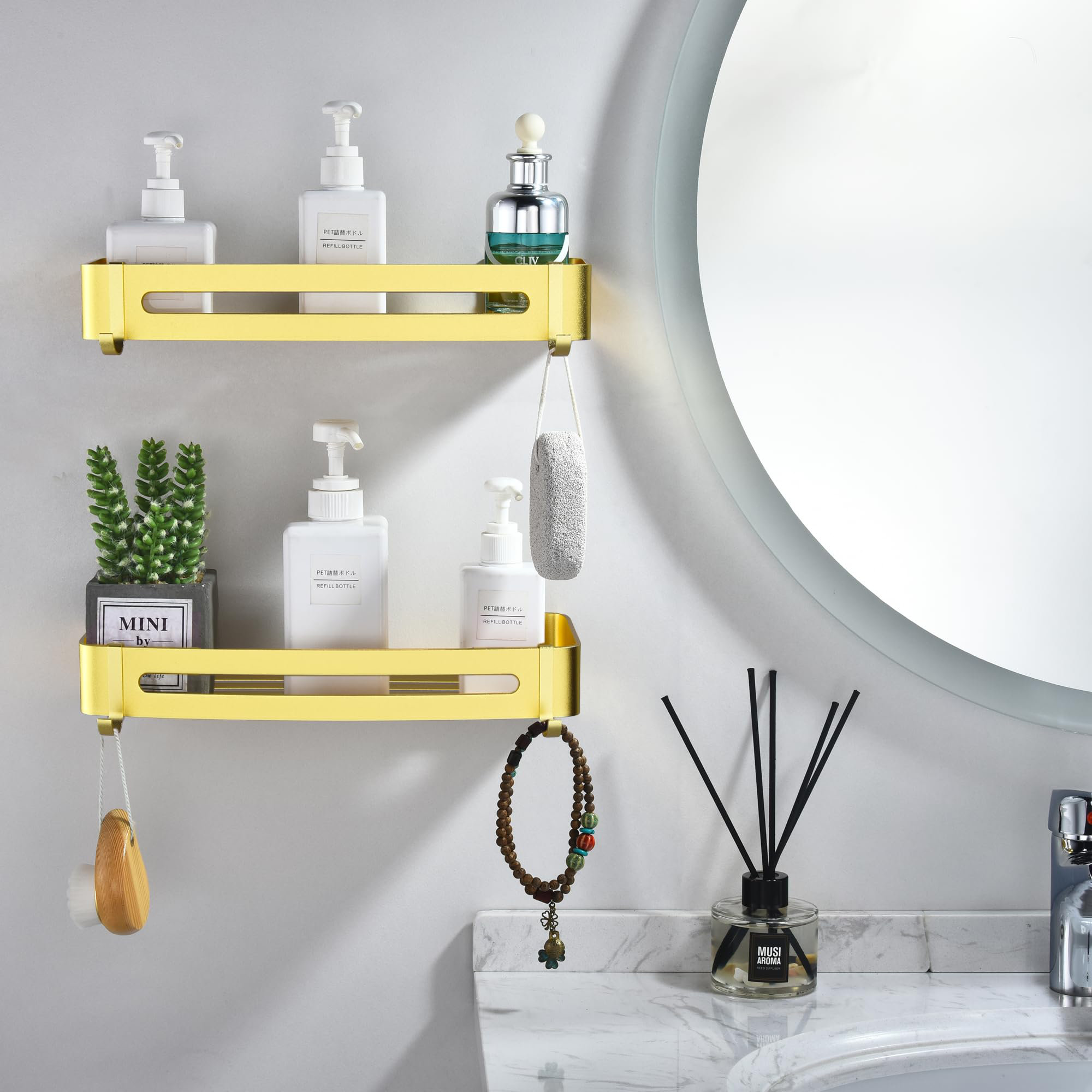 Everly Quinn 2-Tier Metal Shower Shelf, Wall Mounted Bathroom Shelf ...