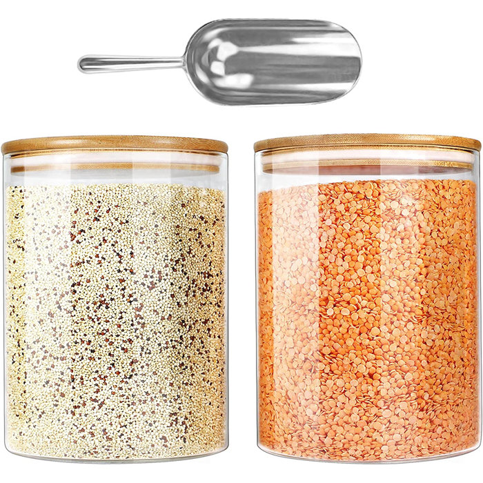 Urban Green Glass Jar With Bamboo Lids (2 Sets 100Oz) With Metal Scoop ...