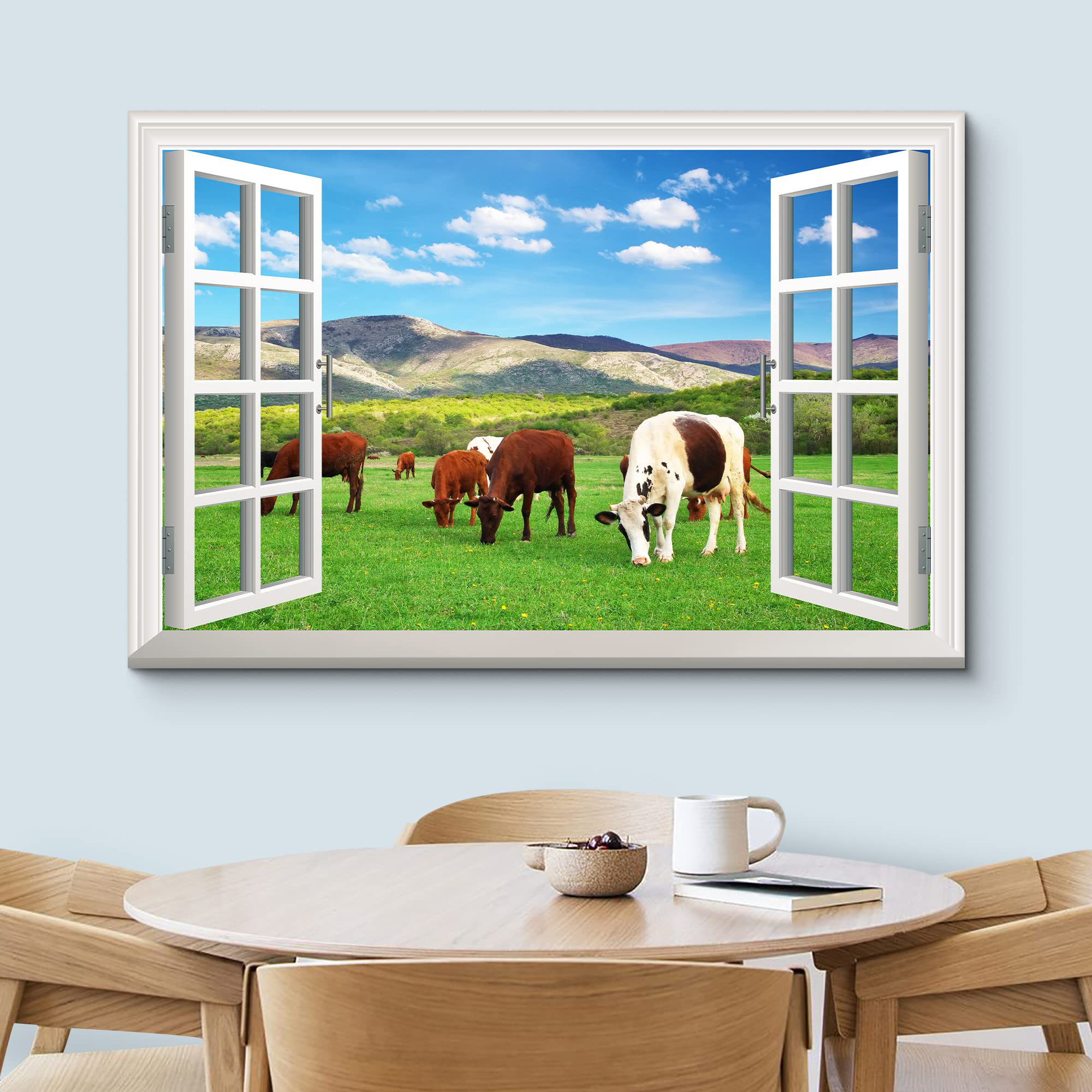 IDEA4WALL Window Scenery " Window View Of Cows Grazing In Mountain ...