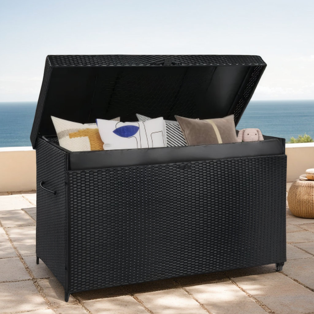 AiYchen 200 Gallon Wicker Deck Box with Wheels, All-Weather Outdoor ...