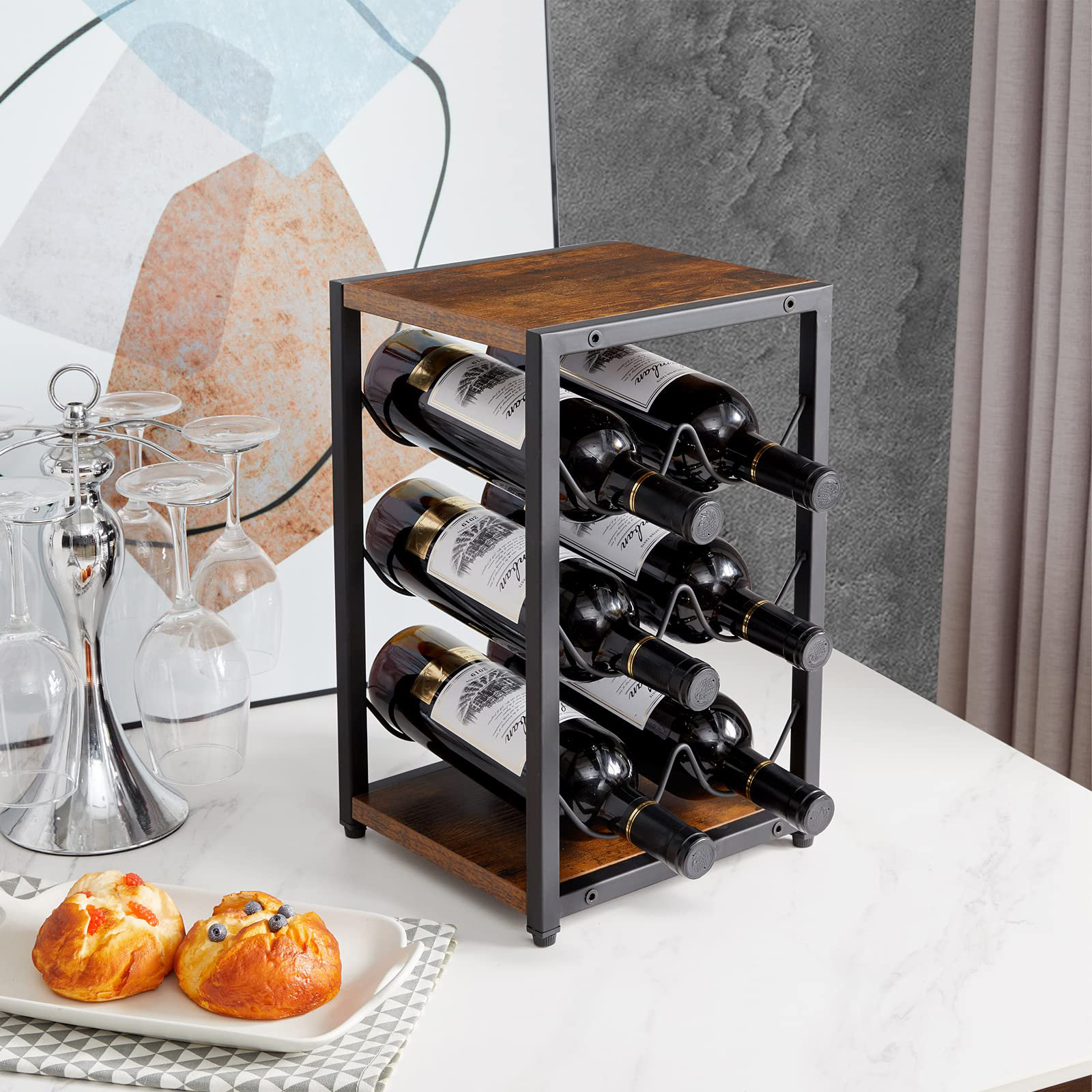 17 Stories Bottle Metal Wine Rack, Free Standing Wine Storage Holder ...