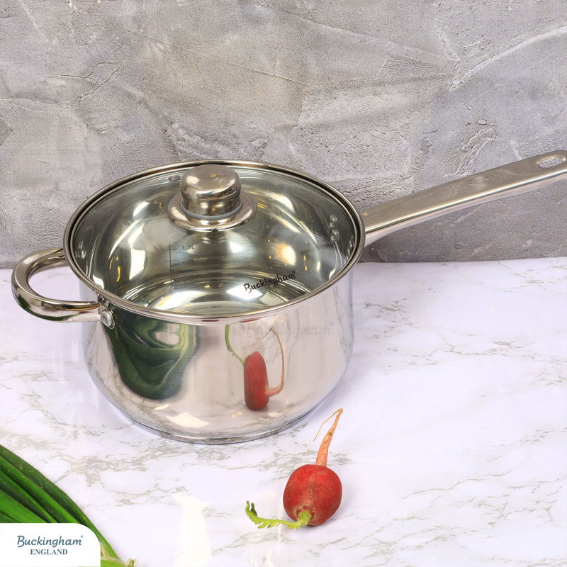 Buckingham Deep Induction Stainless Steel Saucepan with Glass Lid 20 cm ...