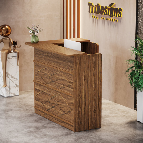 Union Rustic Lureta L-Shaped Reception Desk With Counter, 51.18-Inch ...