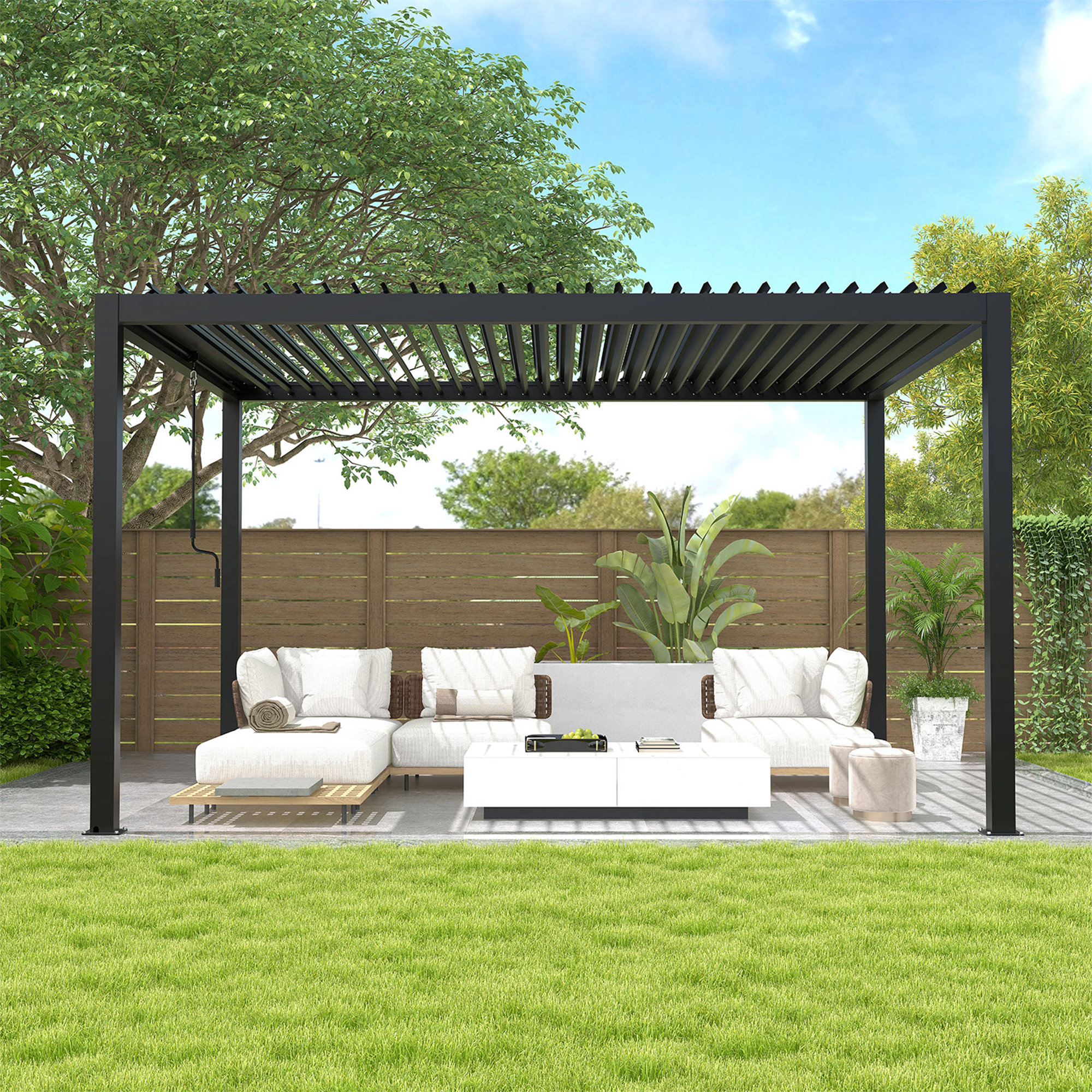 CheryLife 13 Ft. W x 10 Ft. D Metal Louvred Pergola with Adjustable ...