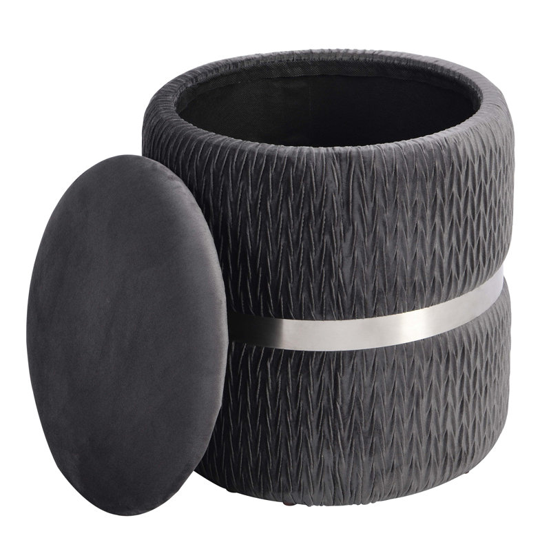 Mercer41 Modern Velvet Round Ottoman with Storage, Grey | Wayfair