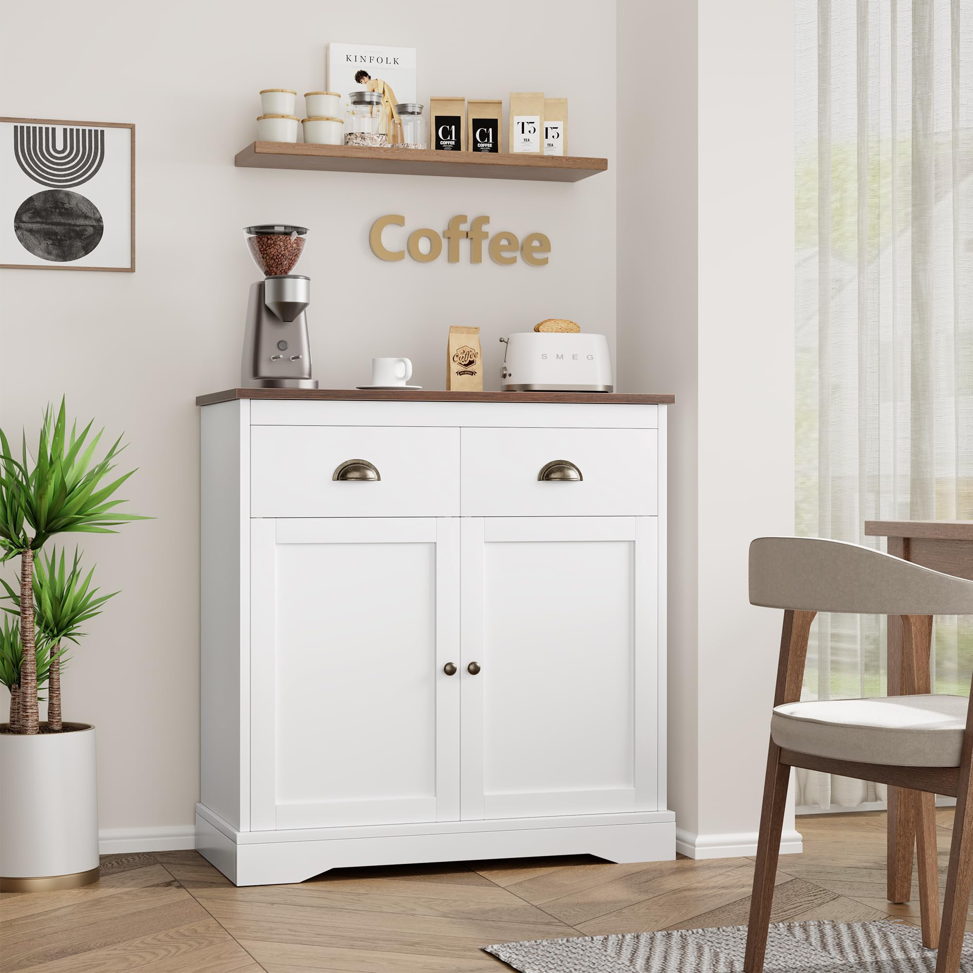 Yuan Home Kitchen Storage Cabinets, Coffee Bar Cabinet With Drawers And ...