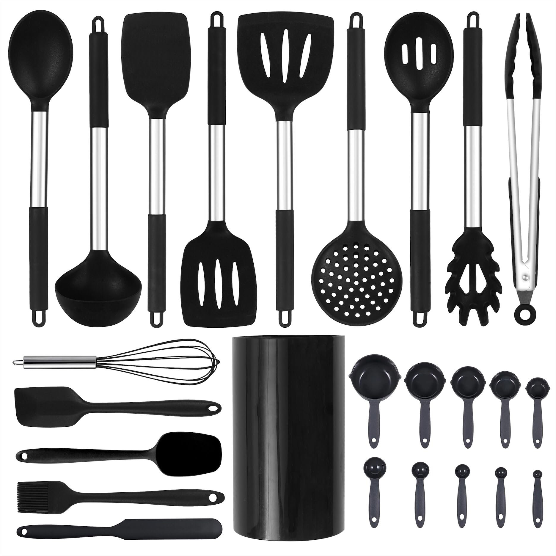 wuyi Complete 25-Piece Silicone Kitchen Utensils Set - Heat Resistant ...