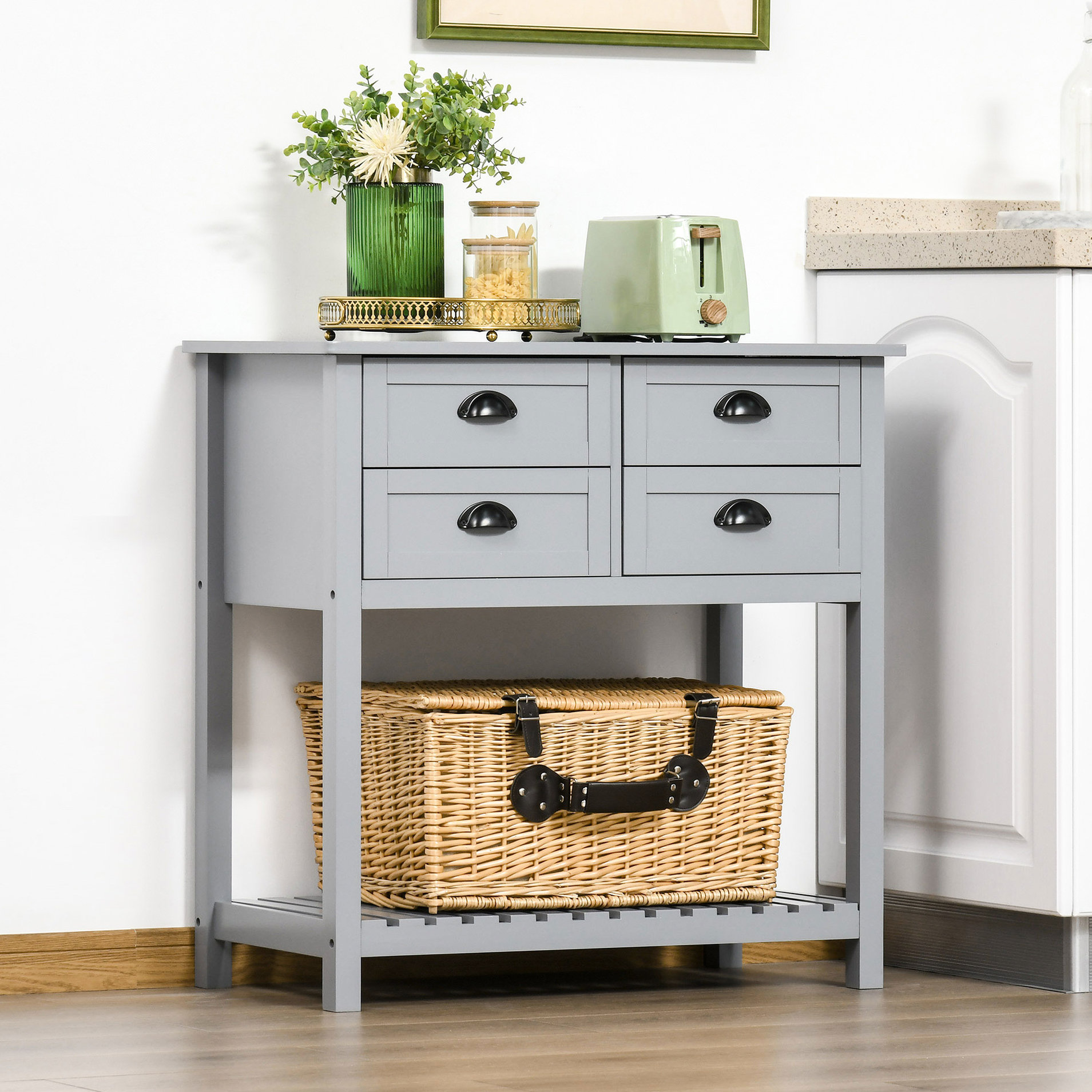 Ebern Designs Gray Living Room Buffet Cabinet With 4 Drawers And ...