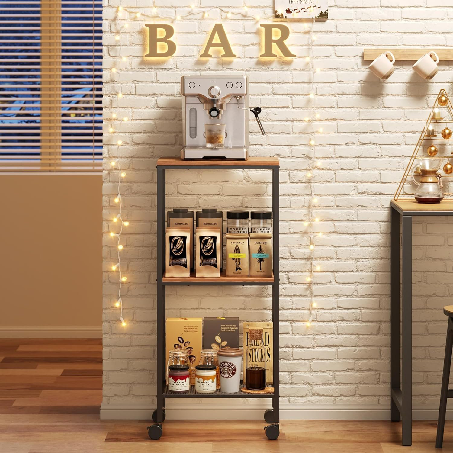 17 Stories Imogen 3 Tier Coffee Bar Station,Rolling Kitchen Microwave ...