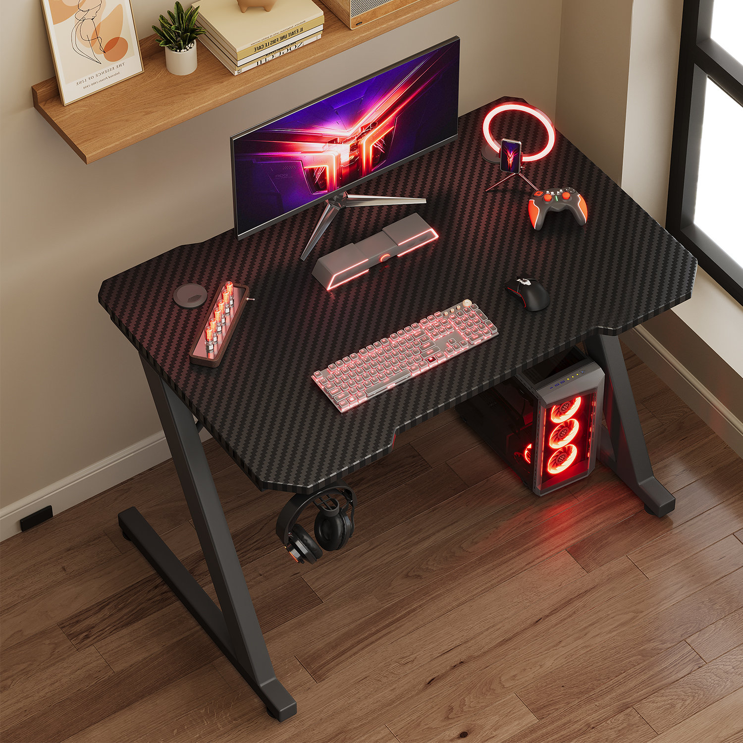 Latitude Run Ergonomic Black Gaming Desk PC Computer Desk Home Office ...