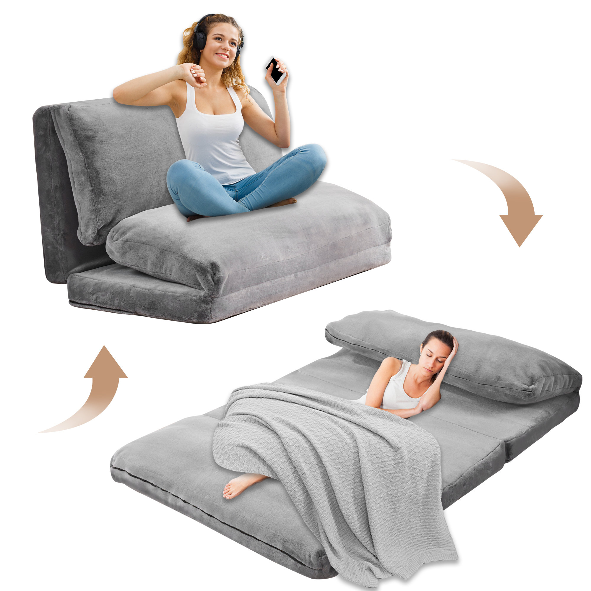 Trule Bean Bag Bed, Extra Thick Foldable Floor Sofa, Ergonomic Bean Bag ...