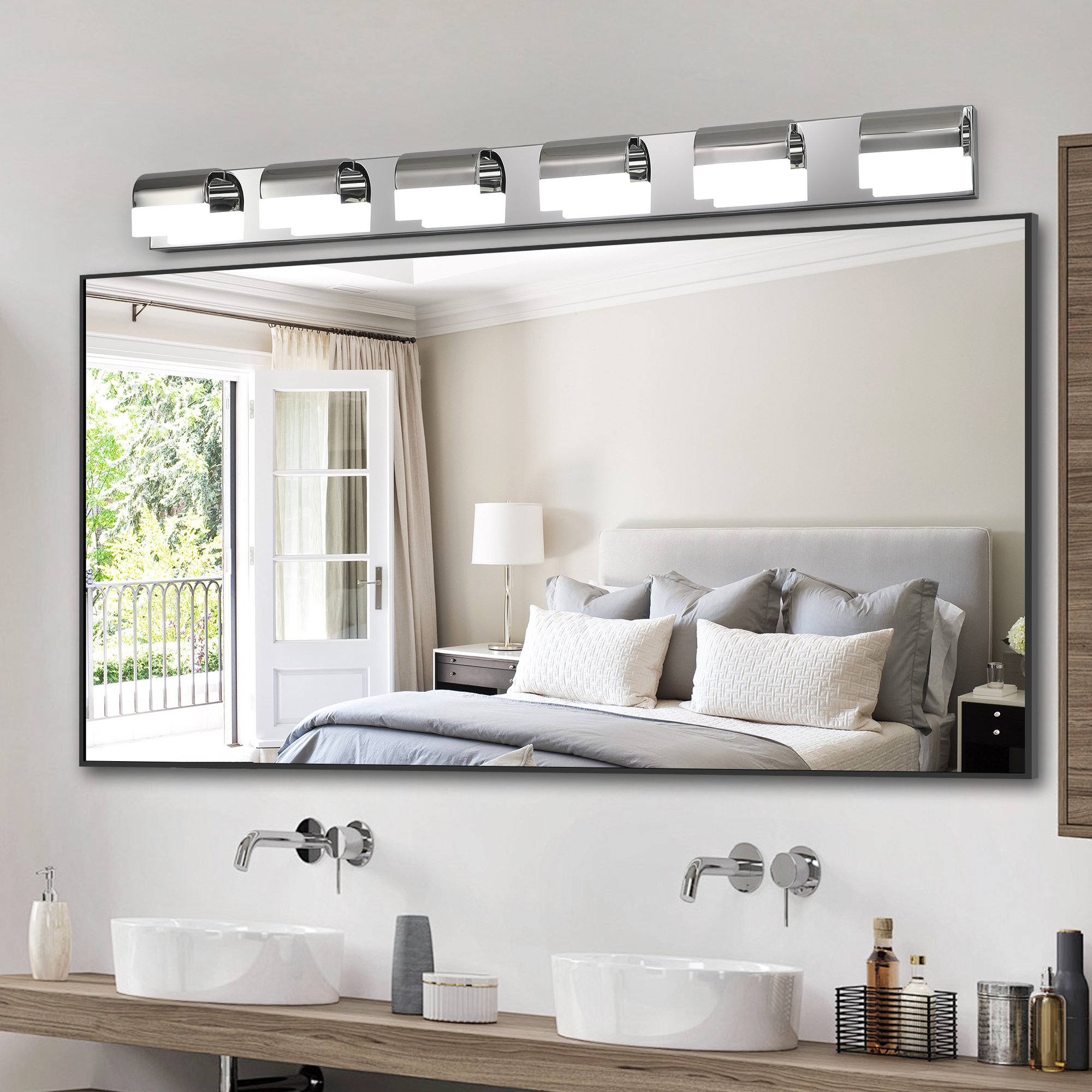 Ivy Bronx Modern 6-Light LED Vanity Light, Chrome Finish Bathroom Wall ...