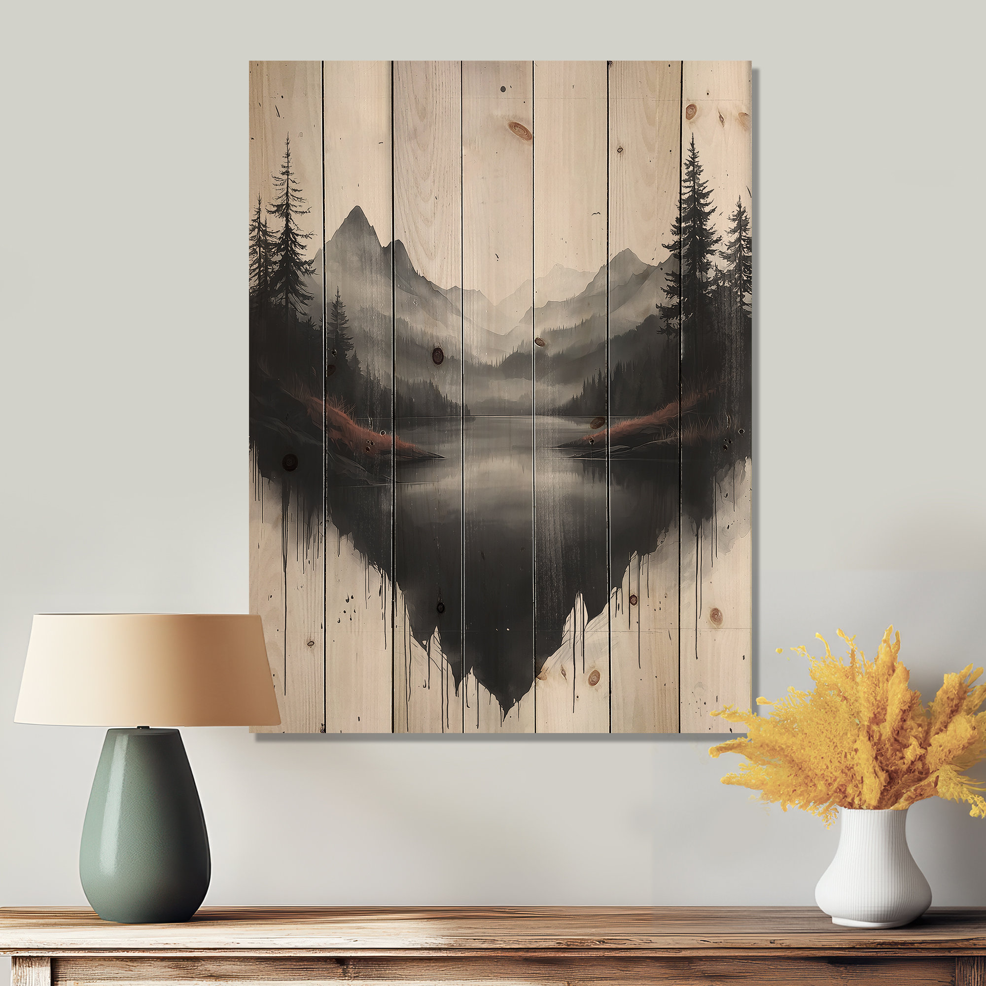Ophelia & Co. Dark Lake Mountains Alpine Lakeside - Lake House Wood ...