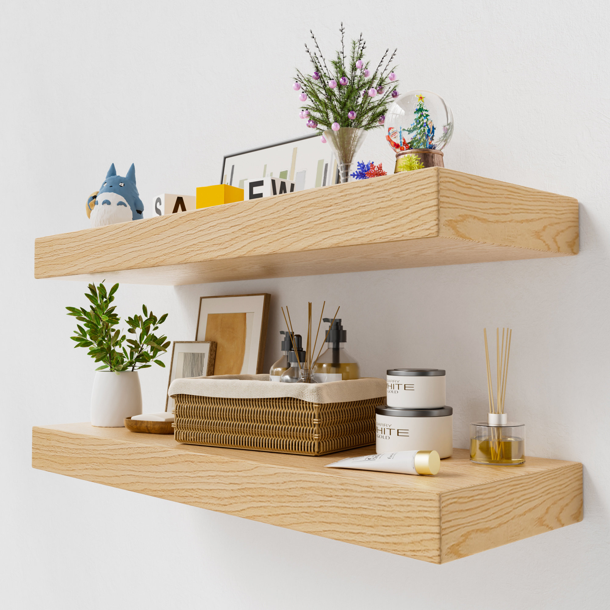 Millwood Pines Friesen 2 Piece Painted Wood Floating Shelves, Bathroom ...