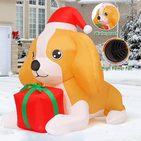 The Holiday Aisle® Christmas Inflatable 5 FT Christmas Inflatable Dog ...