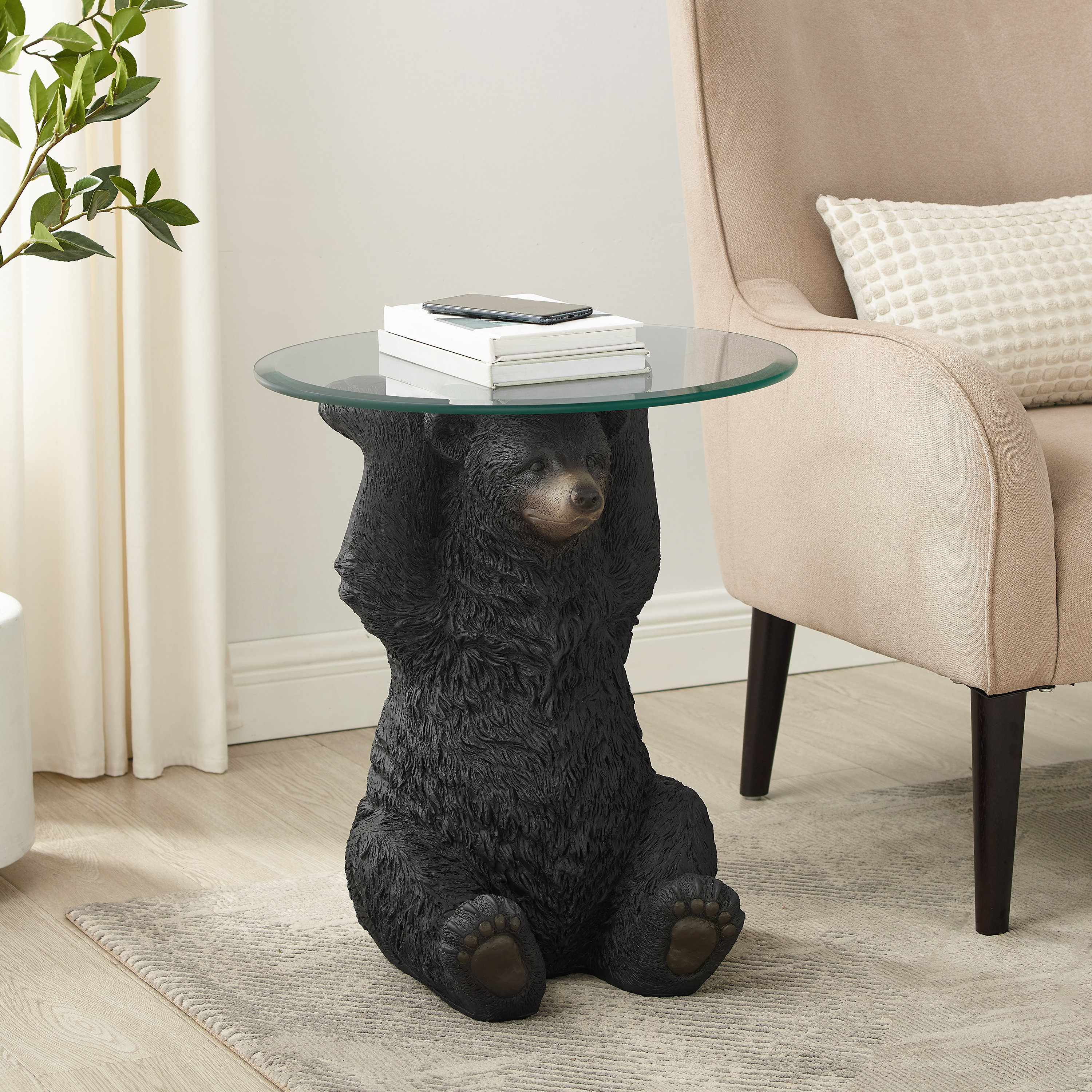 Loon Peak® Kershaw Bear 20” Glass Top End Table & Reviews | Wayfair