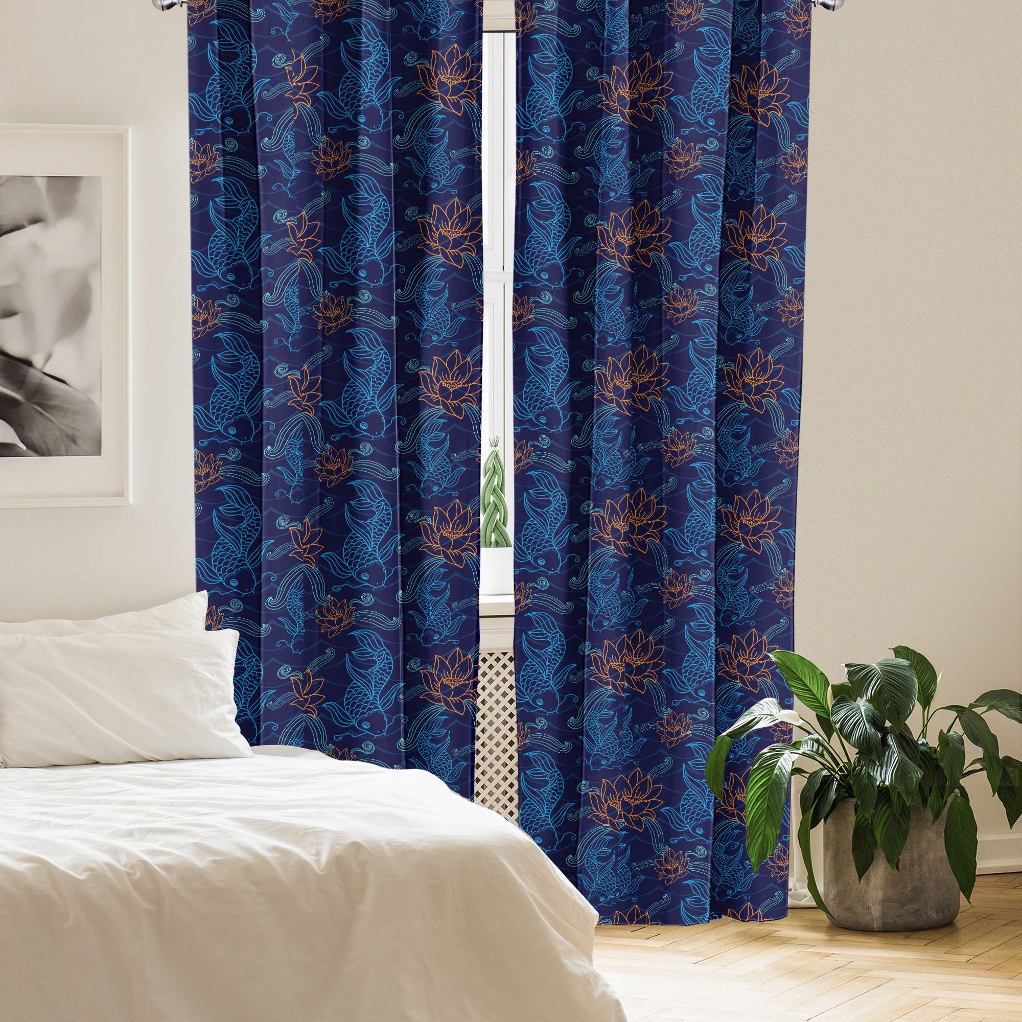 Bungalow Rose Fish 4-Panel Curtains, Oriental Sacered Carp Koi Royal ...