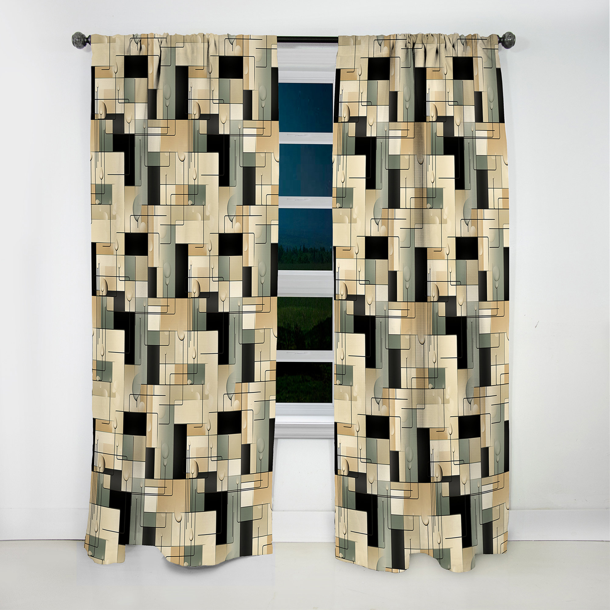 Design Art Abstract Taupe Blockchain Blocks II - Modern Curtain - Velvet Room Darkening - 1 ...