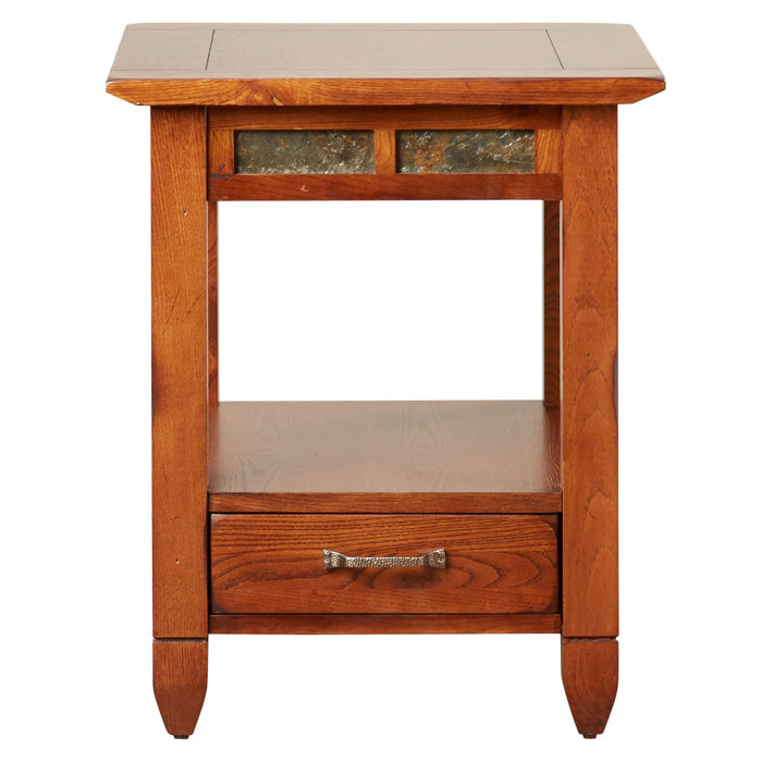 Loon Peak® Slatestone Solid Wood End Table in Distressed Rustic Oak ...
