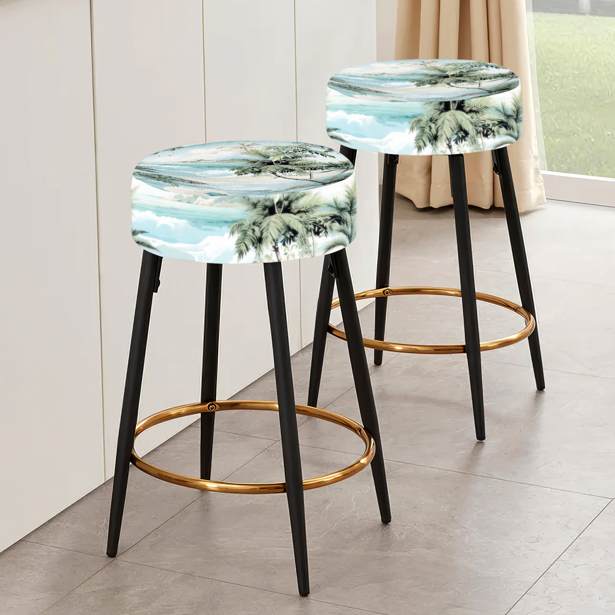 Design Art Seaside Elegance Ii Tropical Pattern - Coastal Bar Stools ...