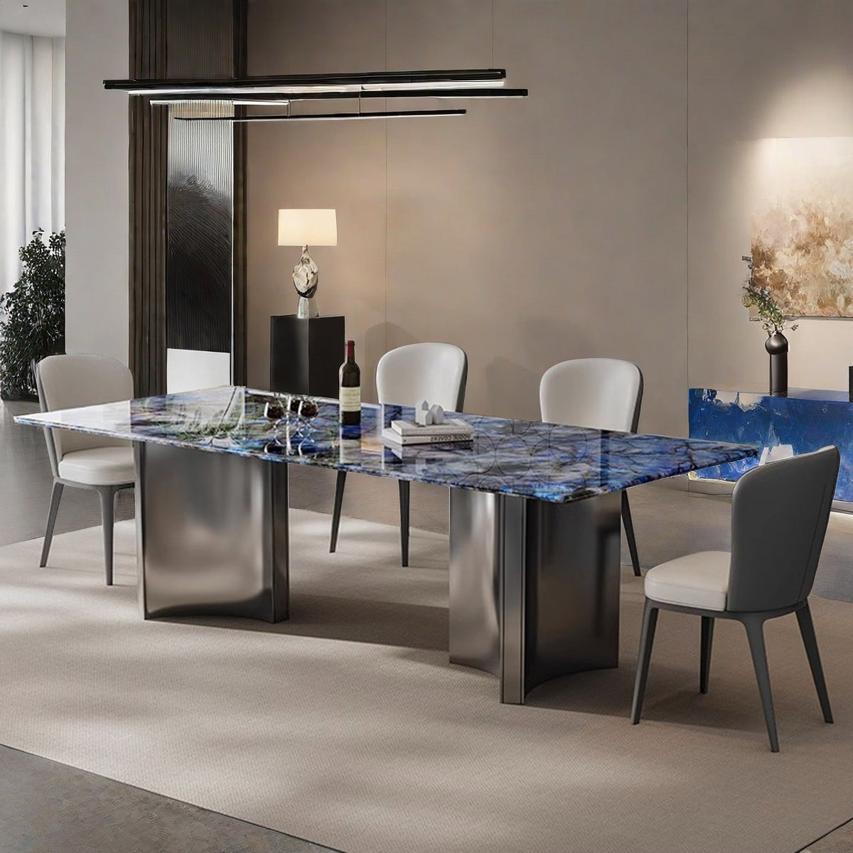 ALLNICEDT Modern Luxury Microlite Stone Dining Table Sets | Wayfair