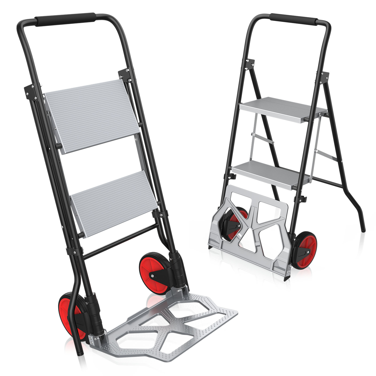 MoNiBloom 2 In 1 Folding Hand Truck & 2-Step Ladder, Portable Dolly ...