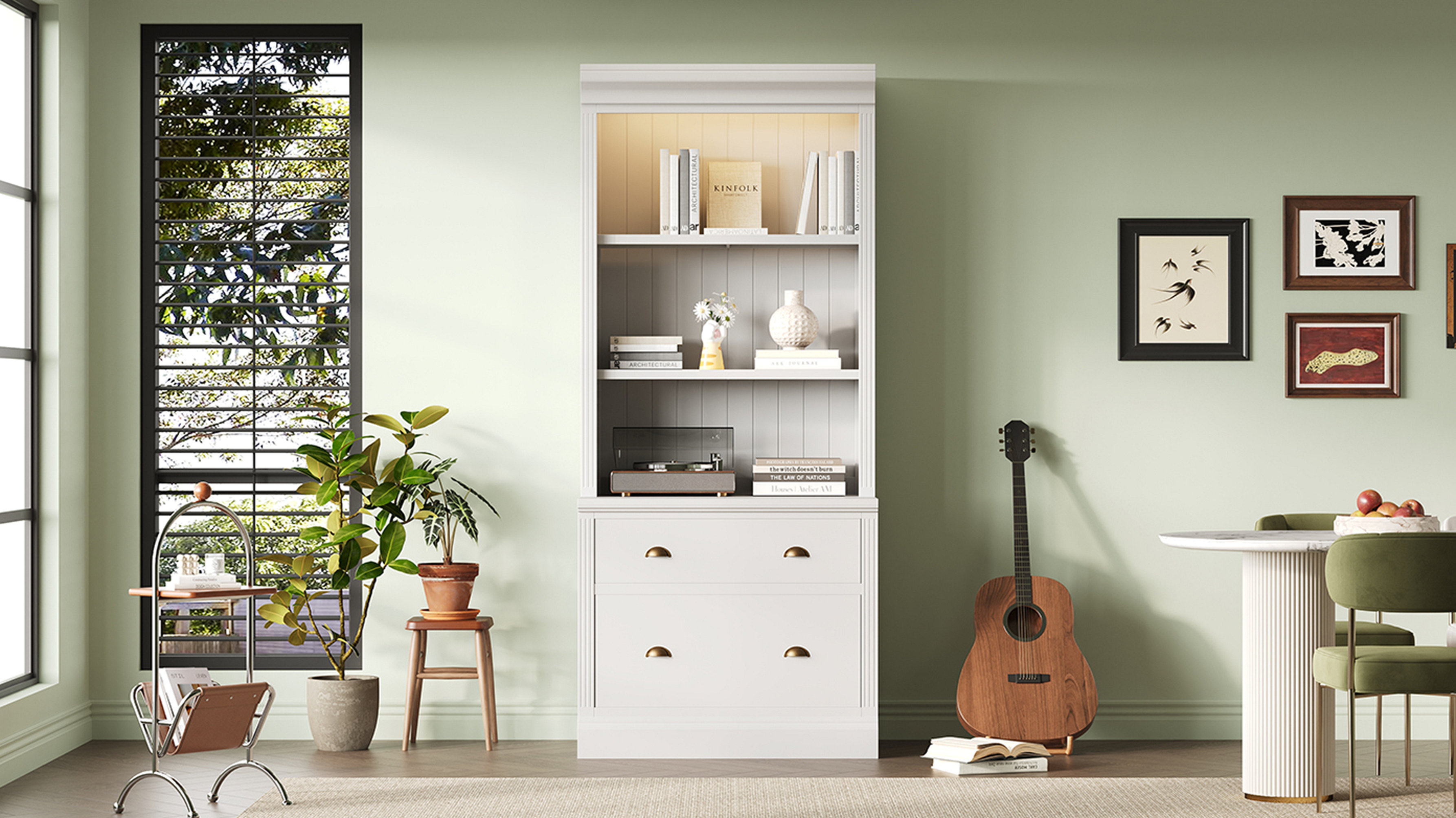 Ivy Bronx 83.4"Tall Bookshelf With LED Lighting, Bookcase With 2 Drawer ...