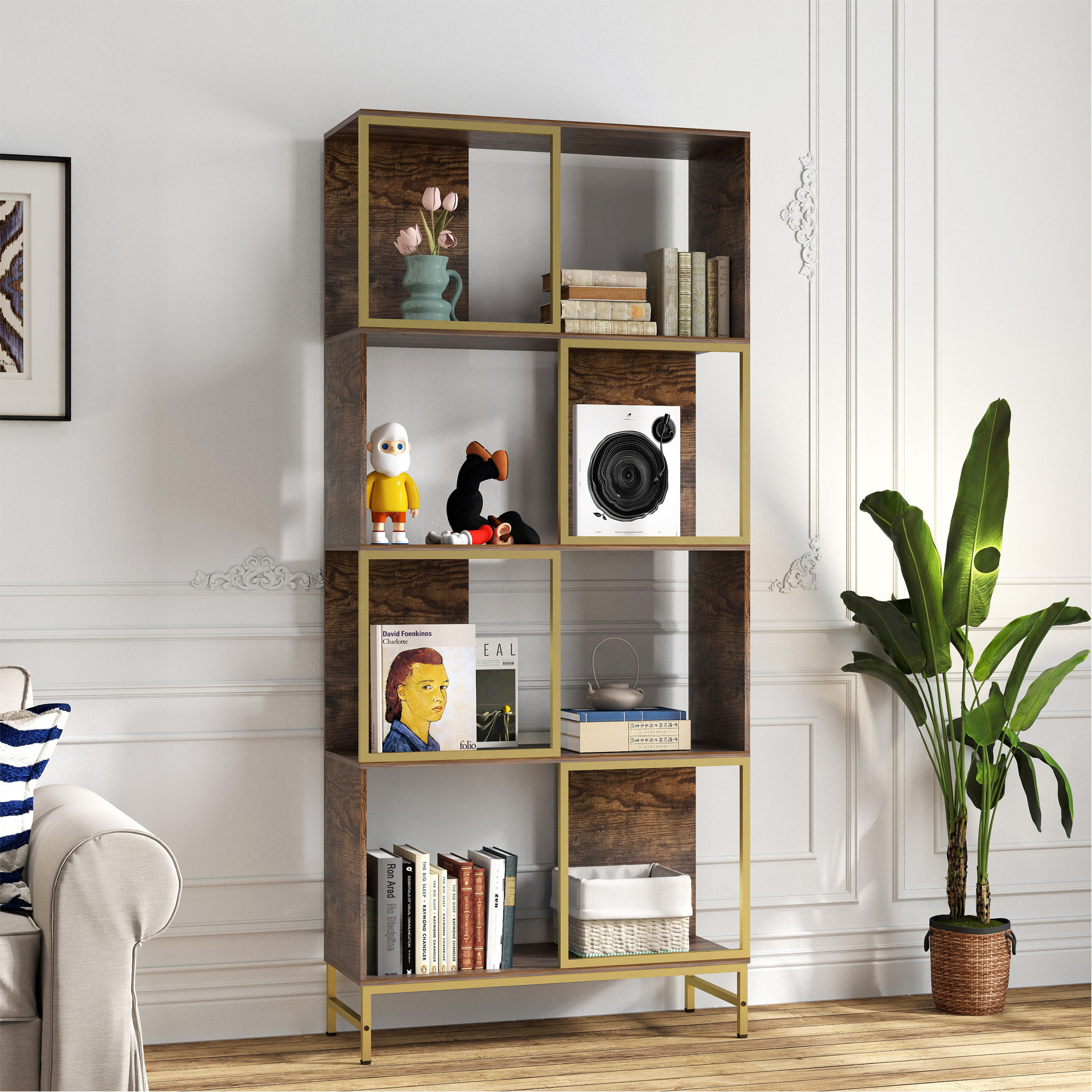 Everly Quinn 4-Tier Industrial Bookcase, Rustic Wood And Metal Frame ...