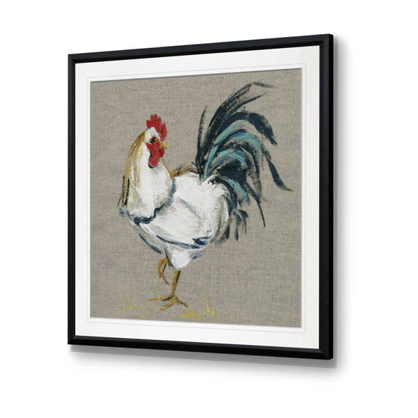 August Grove® Linen Rooster II Framed Painting & Reviews | Wayfair