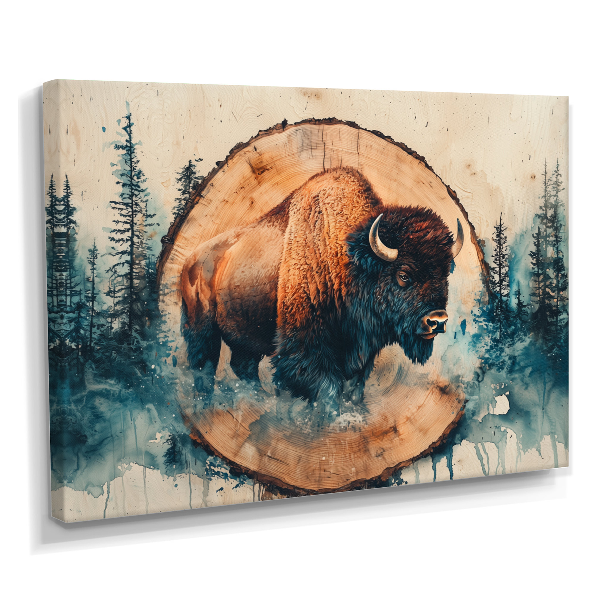 Union Rustic Marckel Bison In Wood Slide Forest Landscape - Bison Large ...