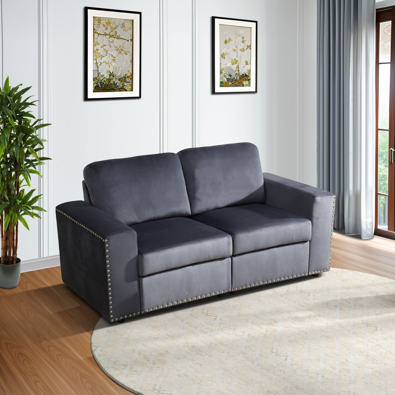 Latitude Run® 2-Piece Fabric Living Room Sofa With Storage Console ...