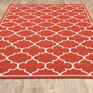 Lark Manor™ Russo Geometric Brick Red/Ivory Indoor/Outdoor Area Rug ...