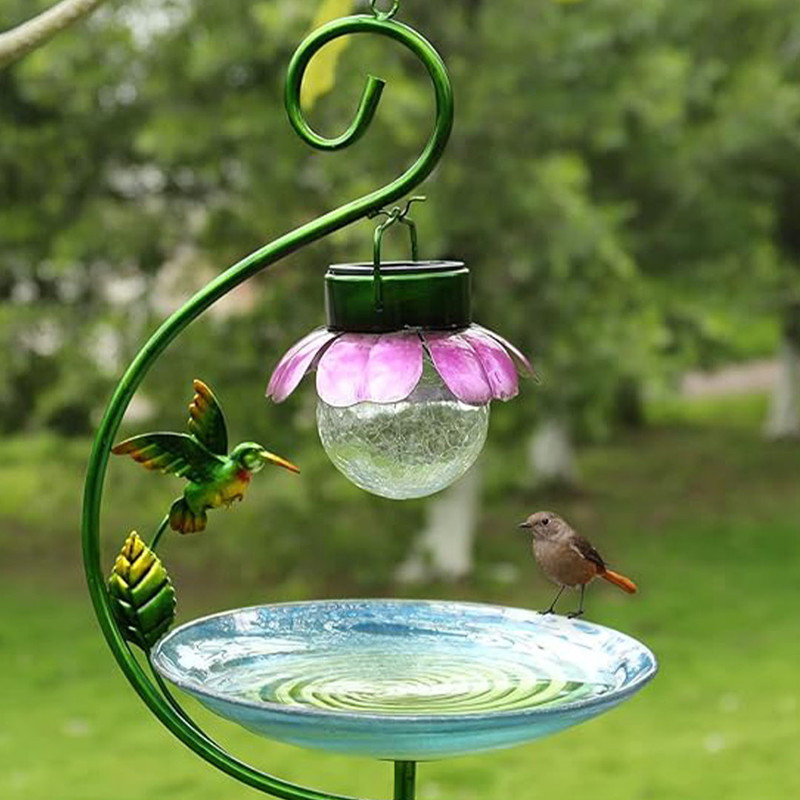 Winston Porter Hanging Bird Bath for Outdoors, 11 Inch Glass Solar Bird ...