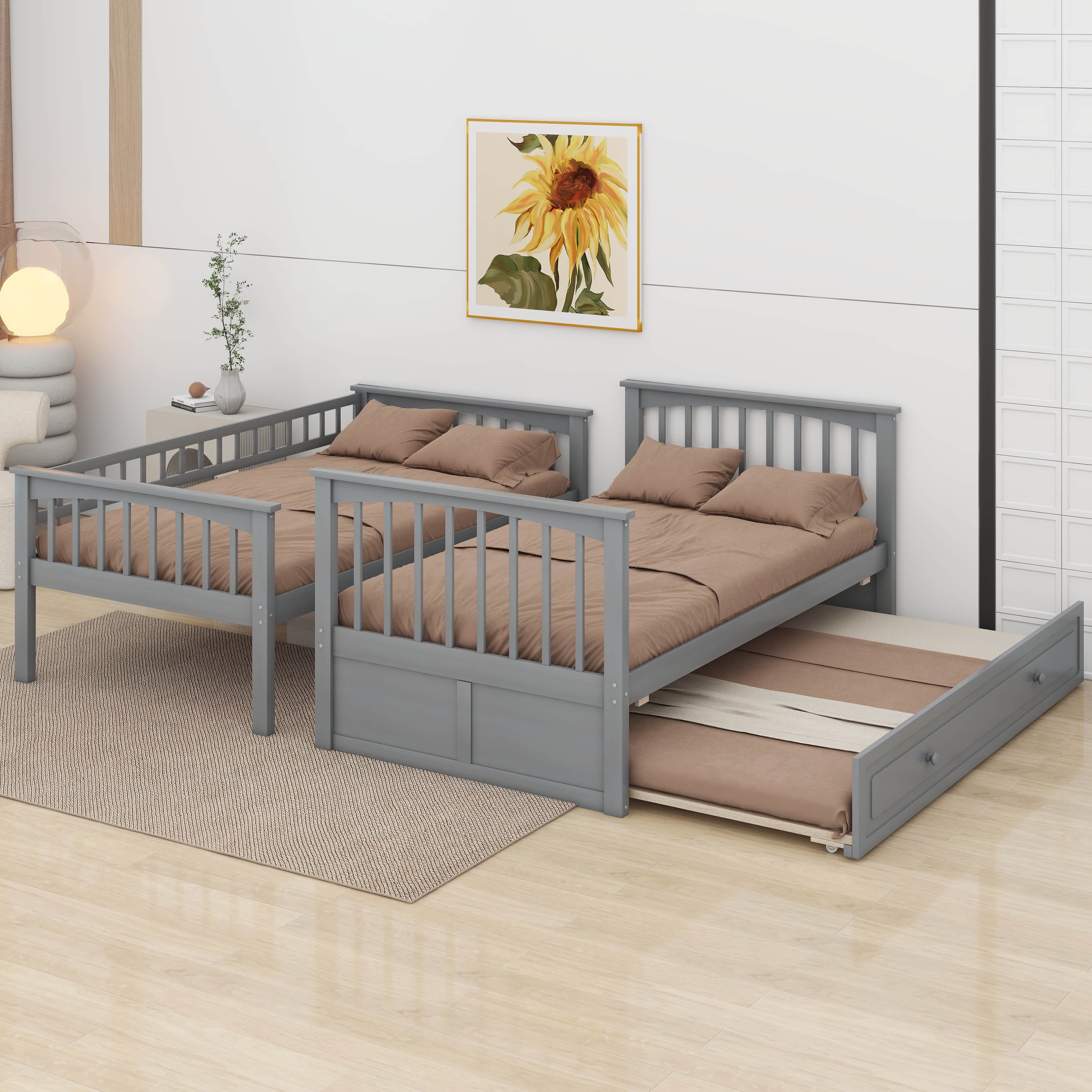 Harriet Bee Twin Over Twin Bunk Bed With Twin Size Trundle, Convertible ...