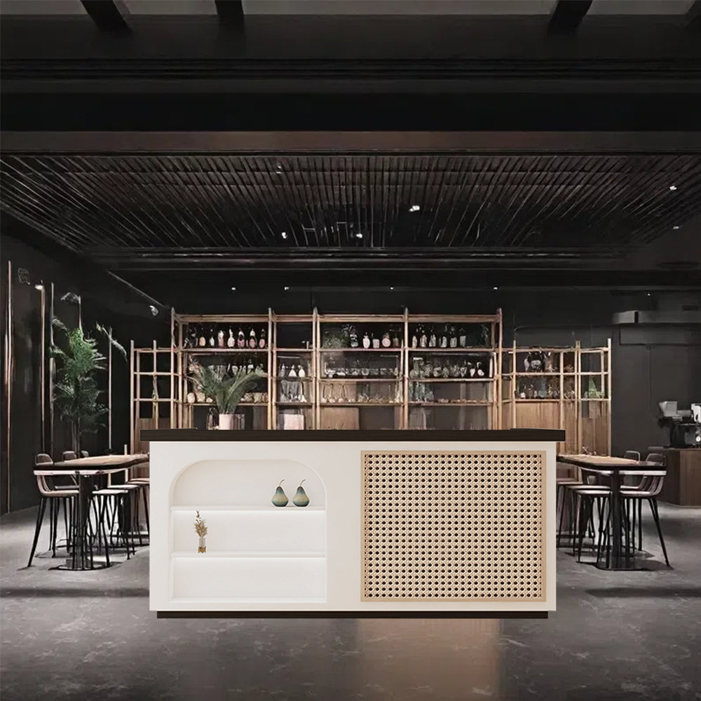 KPXU Bar Counter 86.61-Inch Vintage Front Desk Bar Counter with Dual ...