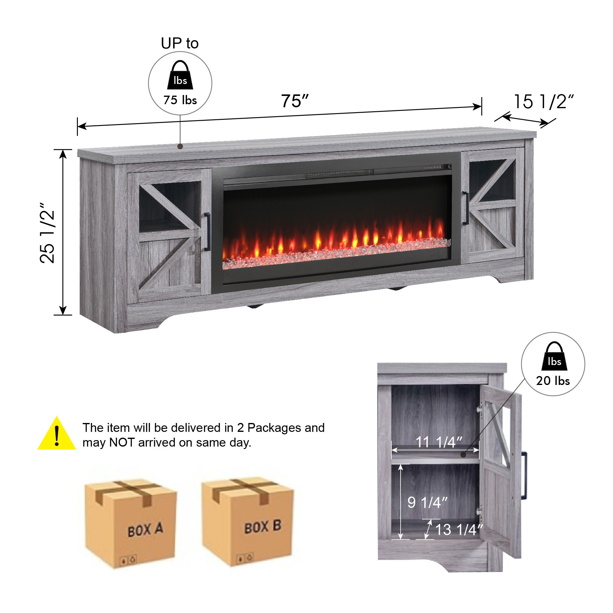 Gracie Oaks 75" Fireplace Tv Stand For Tvs Up To 80",with 44" Electric ...