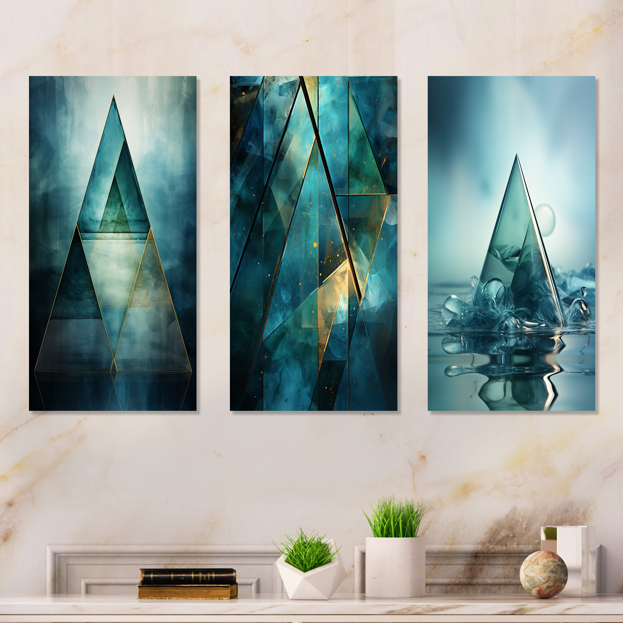 George Oliver Emerald Blue Pyramid Shapes I - Abstract Modern Shapes ...
