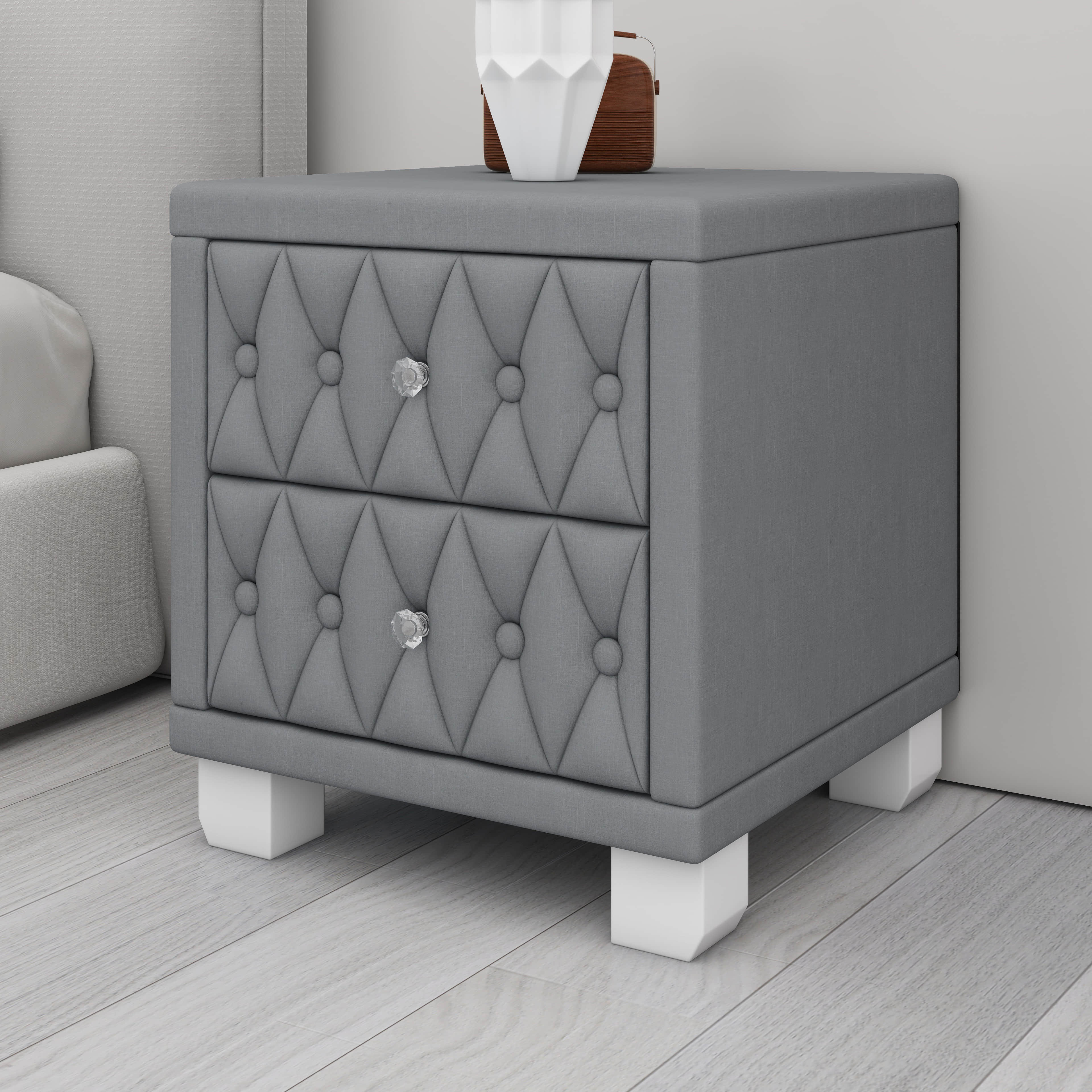 Mercer41 Elegant Velvet Nightstand With 2 Drawers, Storage Bedside ...