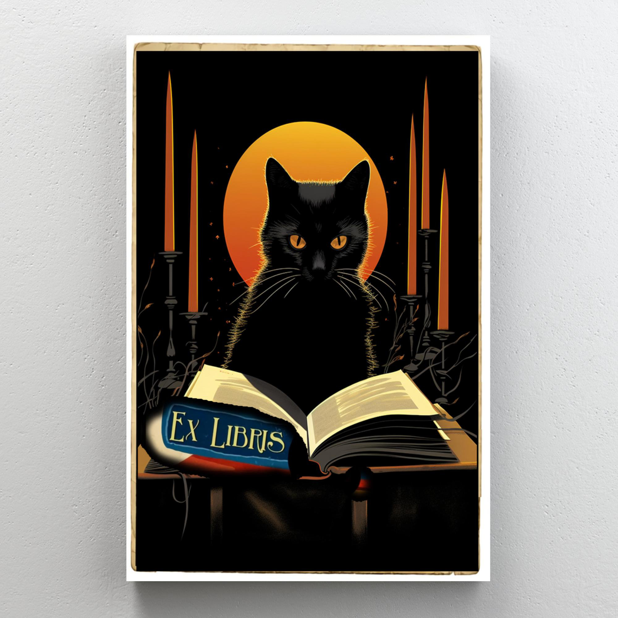 Trinx Black Cat Ex Libris On Canvas Print | Wayfair