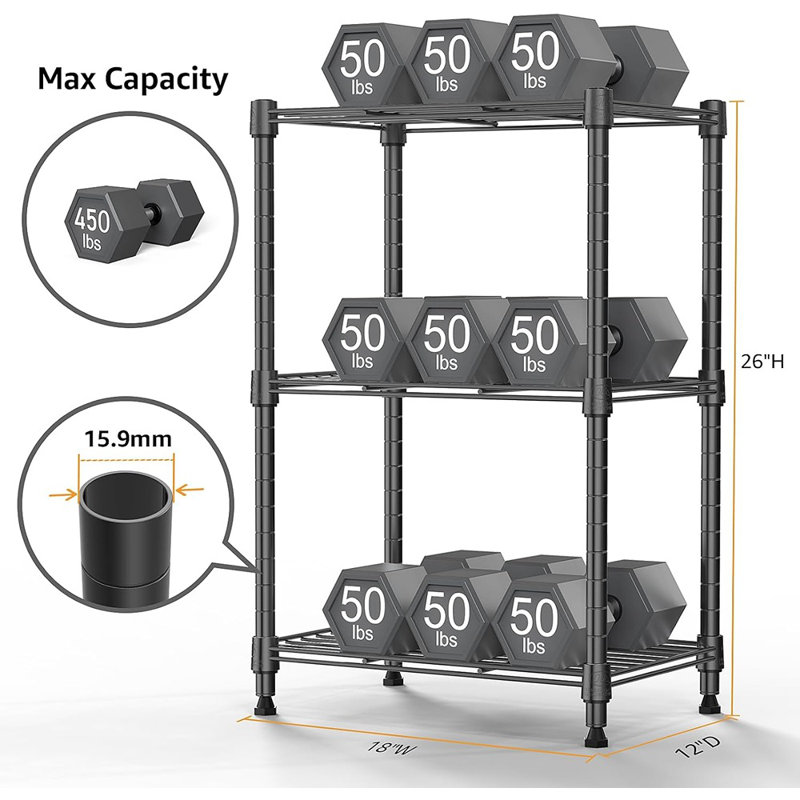 Ebern Designs Steel Storage Shelving 3-Tier Utility Shelving Unit ...