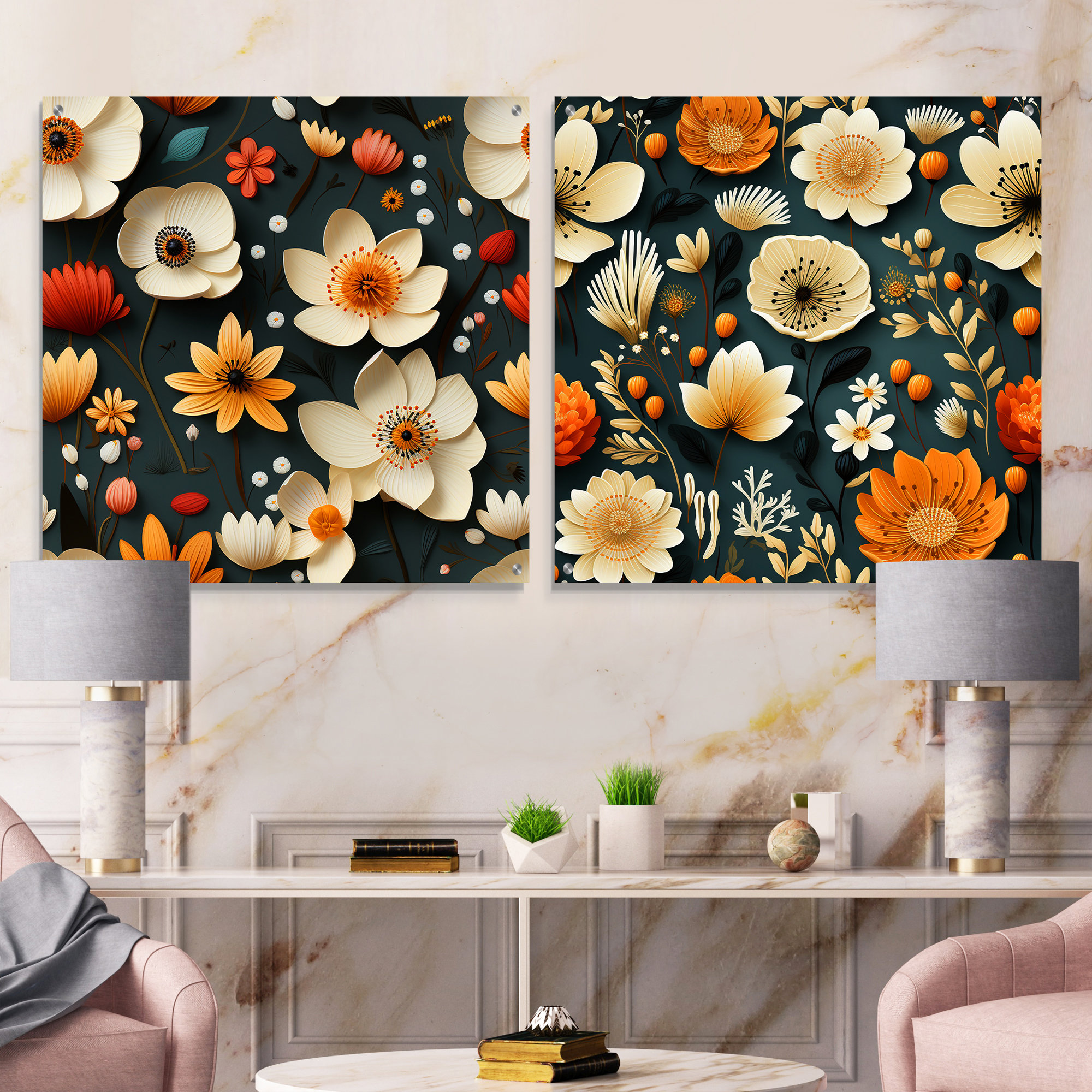 Design Art Mod Botanicals - Abstract Midcentury Acrylic Wall Art Glass ...