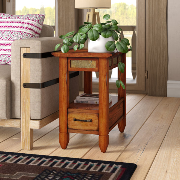 Loon Peak® Slatestone Solid Wood End Table in Rustic Oak & Reviews ...
