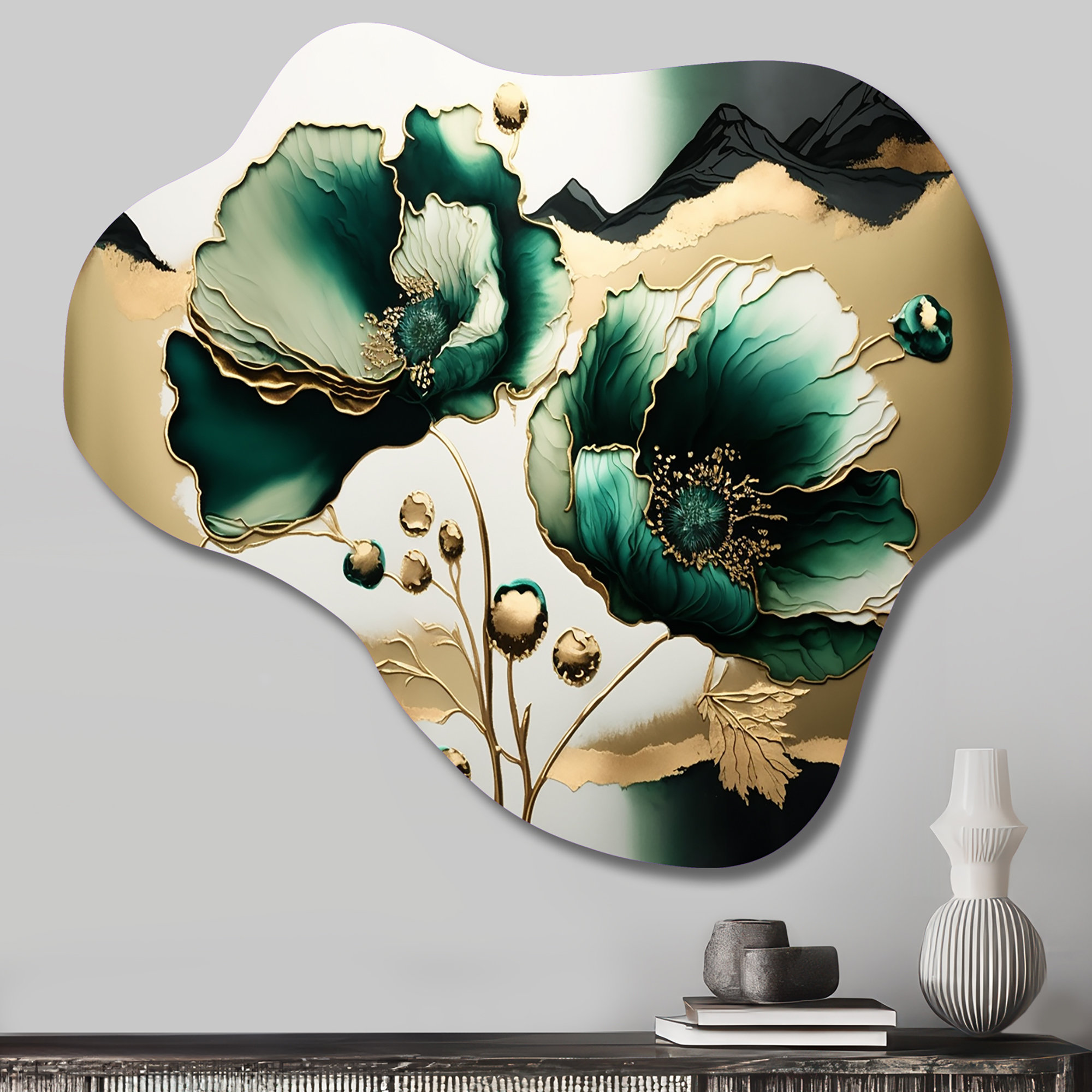 House of Hampton® Gold And Green Poppy Floral Euphoria I - Cloud ...
