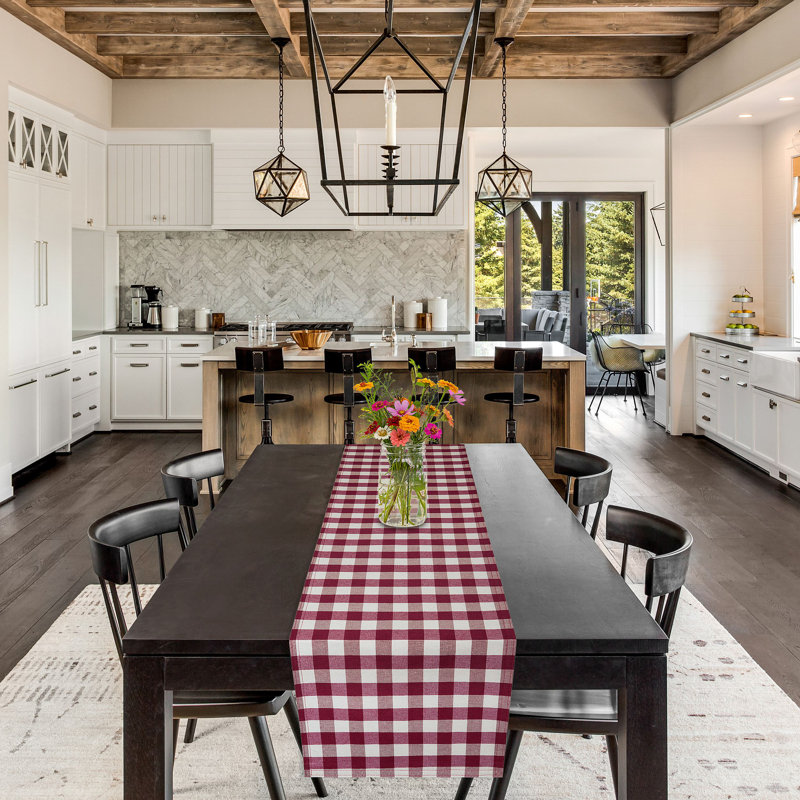 Rosalind Wheeler Linehan Rectangle Checkered Cotton Table Runner ...