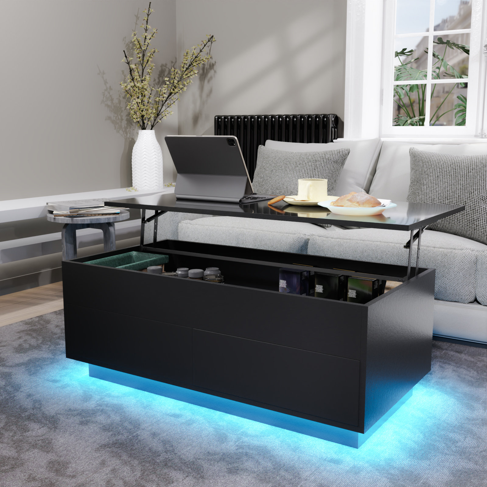 Wade Logan® Aviad Lift Top Coffee Table with Multifunctional RGB LED ...
