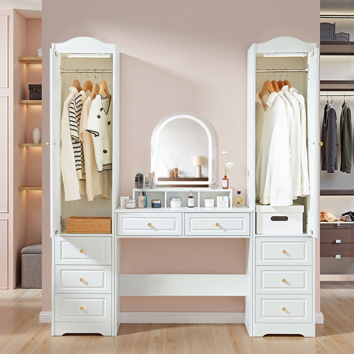 Lark Manor™ Delrose Armoires Wardrobes And Makeup Vanity With 8 Drawers ...