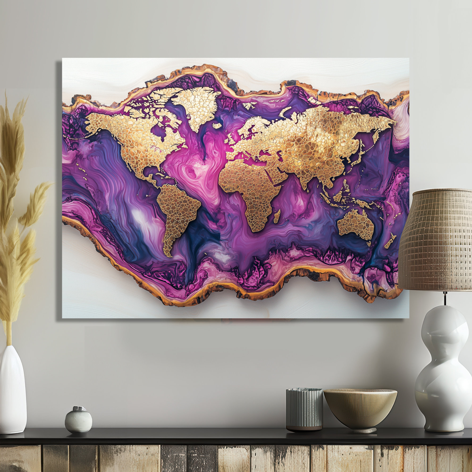 Mercer41 Crystals And Amethyst World Map Wood Slide I - World Map Wall ...